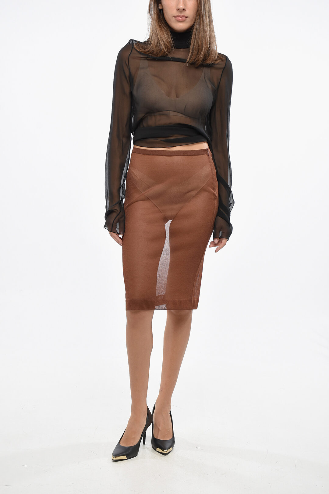 Saint Laurent Solid Color Sheer JUPE CRAYON Longuette women - Glamood ...