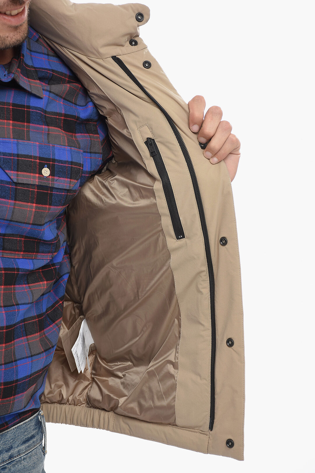 Woolrich Solid Color SIERRA Down Jacket with Hidden Closure men ...