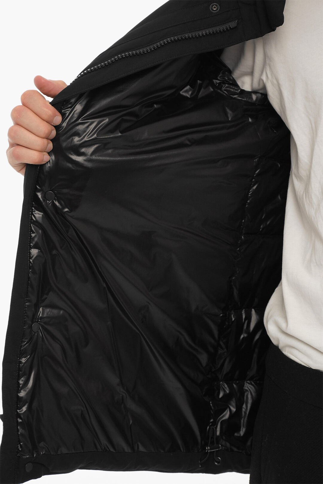 Woolrich Solid Color SIERRA LONG Down Jacket with Removable Hood and ...