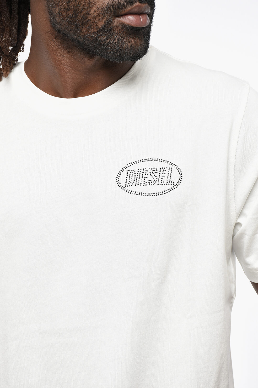 Diesel Solid Color T-JUST-CX1 Crew-neck T-Shirt with Rhinestone Logo ...
