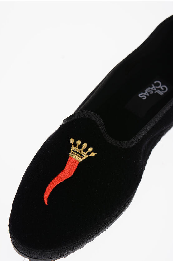 Gil Casas Solid Color Velvet Furlane with Chilli Pepper Embroidery ...