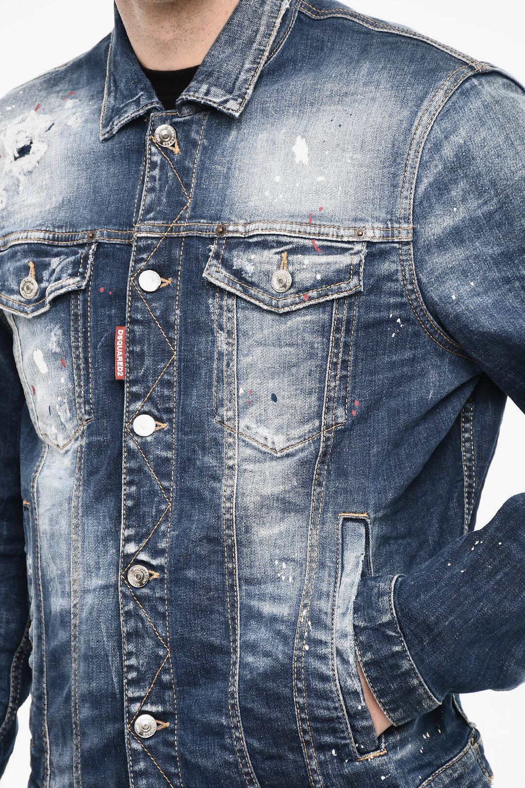 Dsquared2 Splatter Effect DAN Denim Jacket men - Glamood Outlet