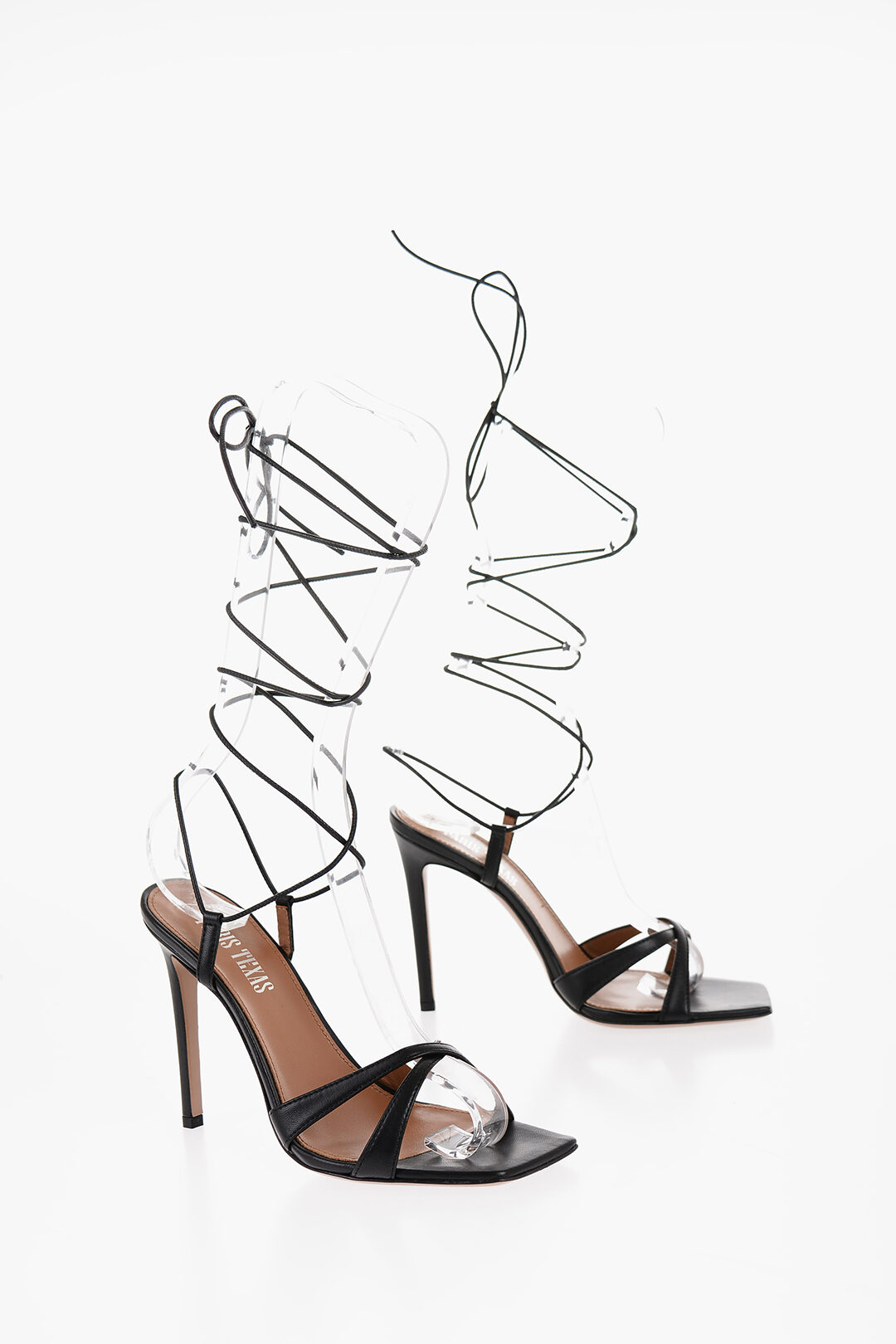 Paris Texas Square Toe Leather Lace-up Sandals Heel 10.5cm women ...