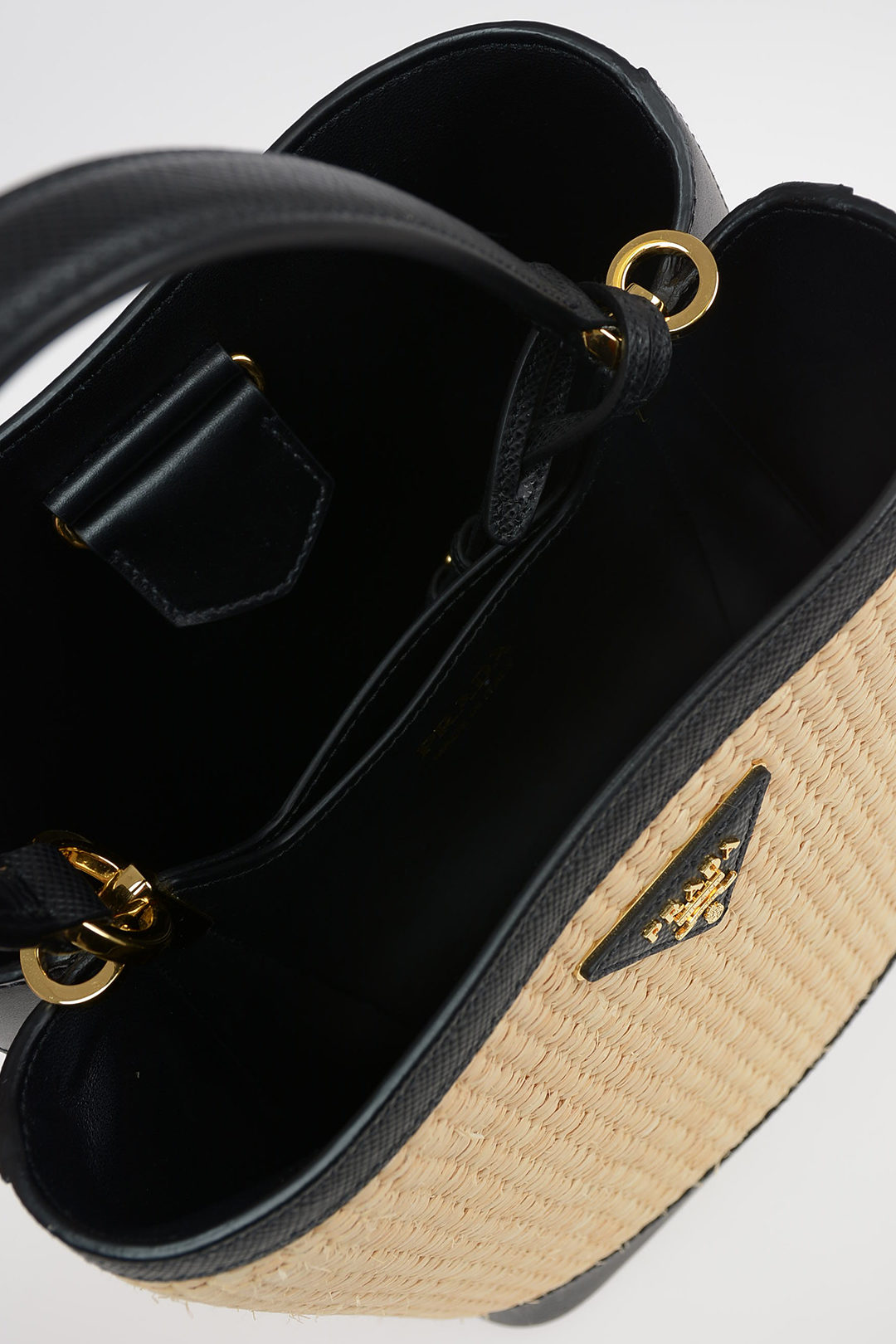 Prada Straw Bucket Bag with Saffiano Leather Trimmings women - Glamood ...