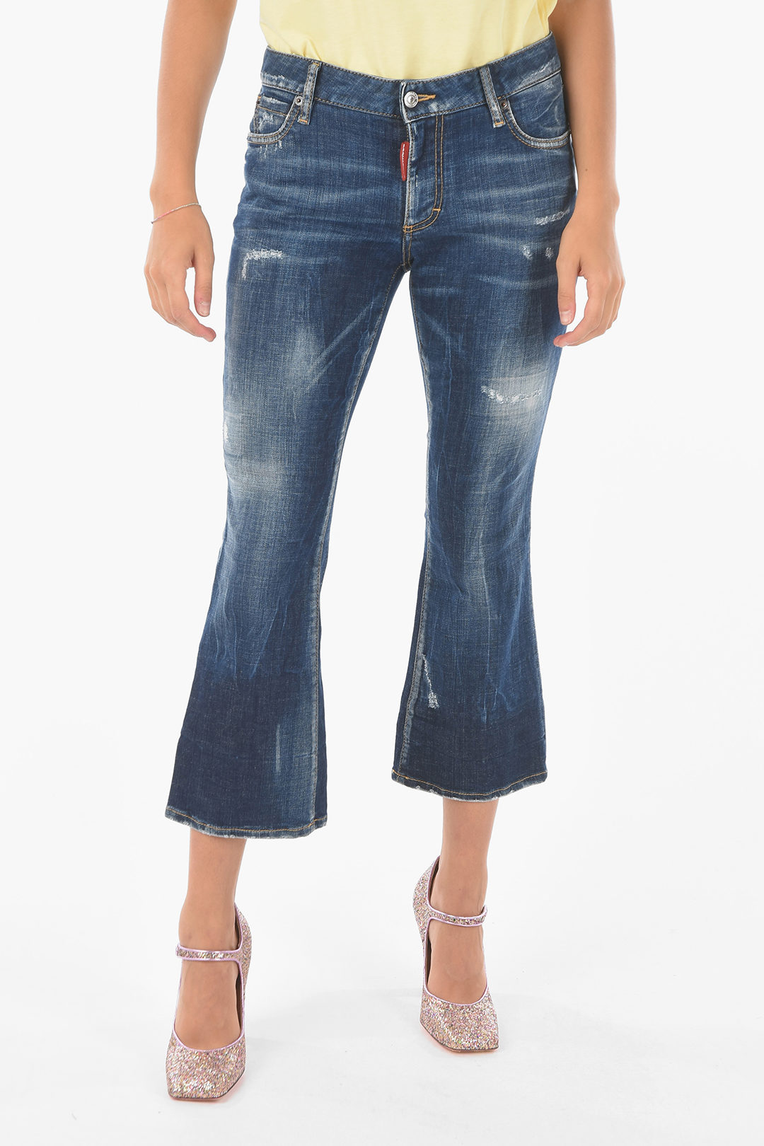 Dsquared2 stretch denim BELL BOTTOM cropped jeans women - Glamood Outlet