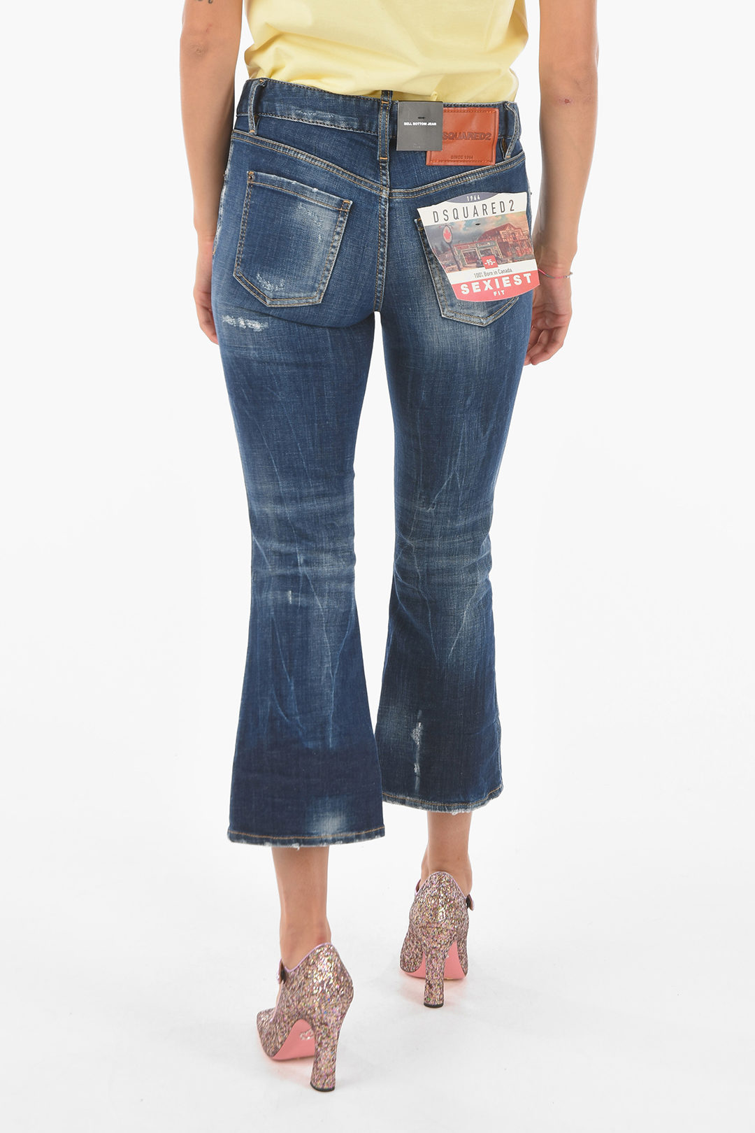 Dsquared2 stretch denim BELL BOTTOM cropped jeans women - Glamood Outlet