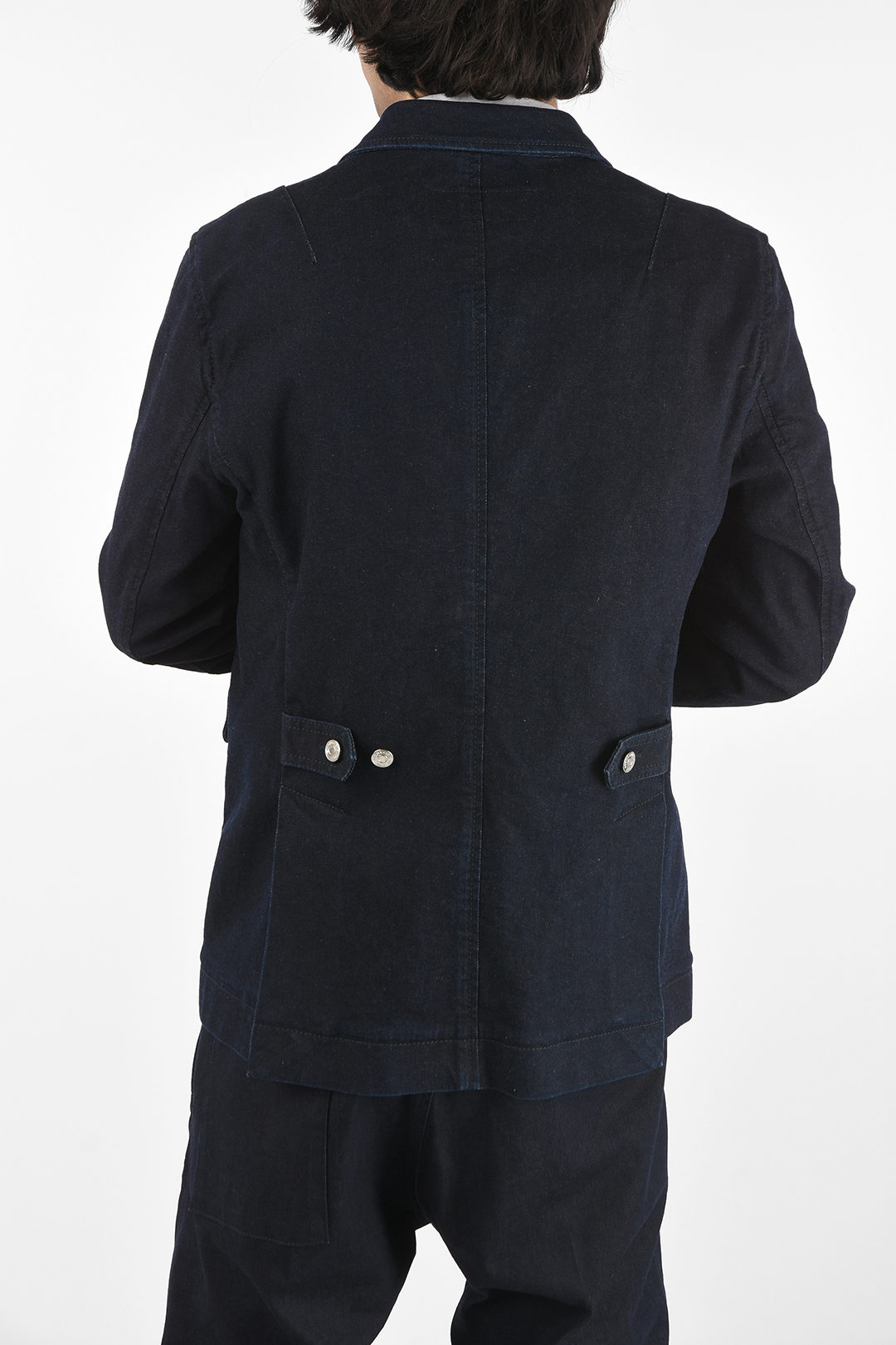 Dsquared2 stretch denim side vents peak lapel hidden closure jacket men ...