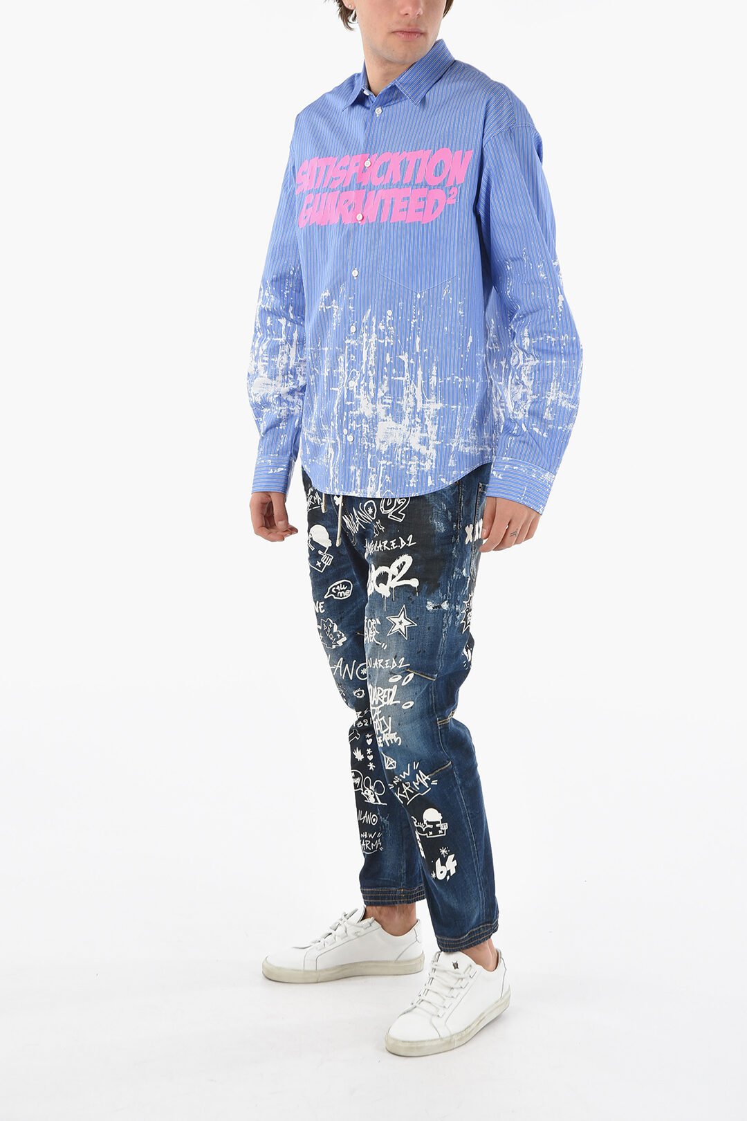 Dsquared2 Striped Shirt with Paint-splash Pattern men - Glamood Outlet