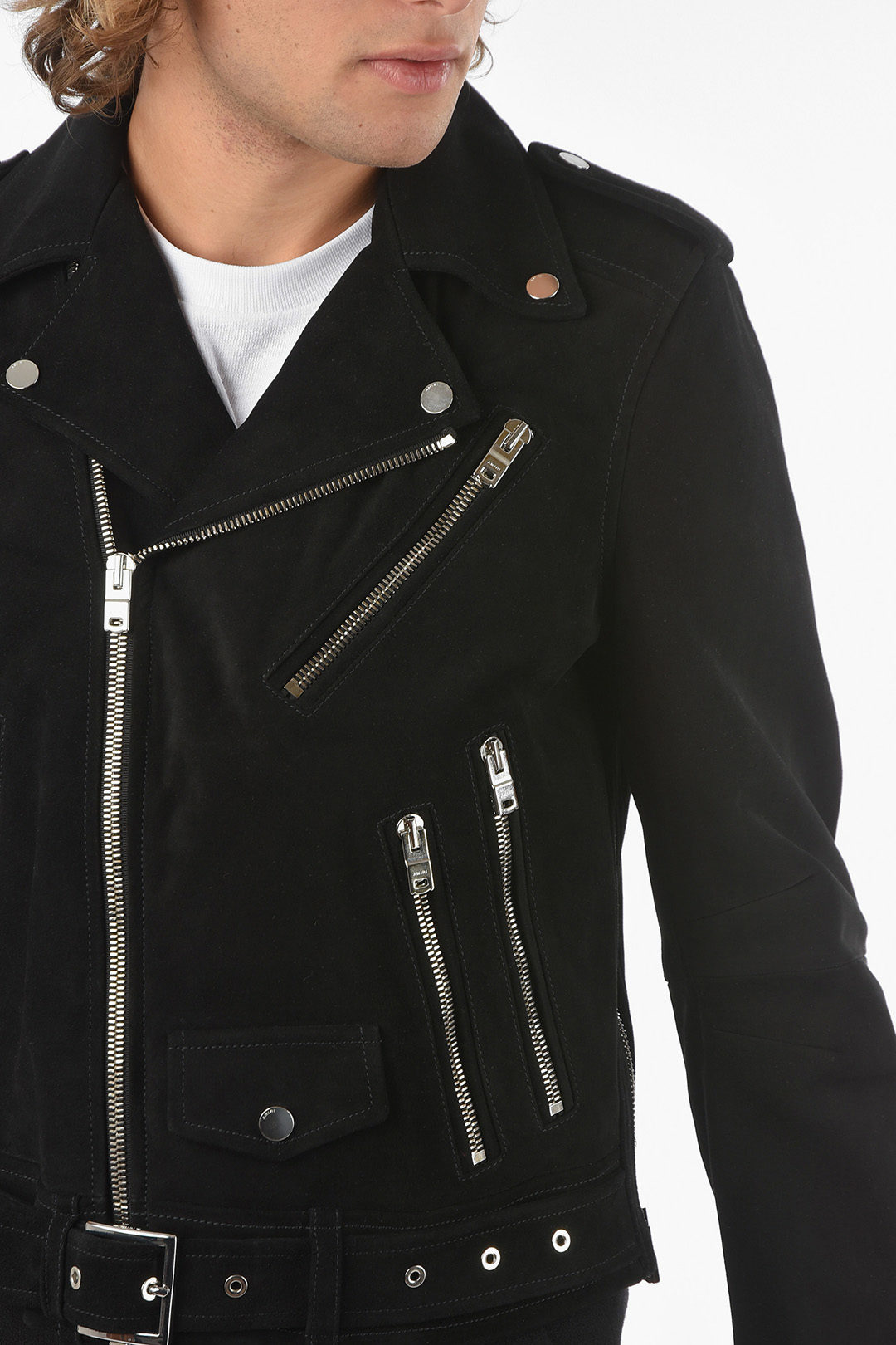 Amiri Suede Biker Jacket with Silver Details men - Glamood Outlet
