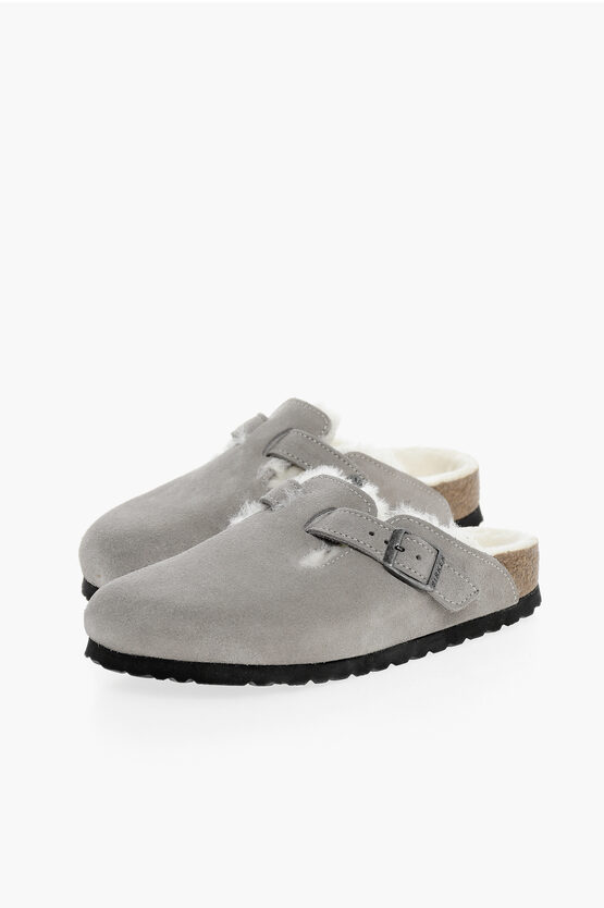 Birkenstock Suede Leather Sabot With Shearling Padding women - Glamood ...