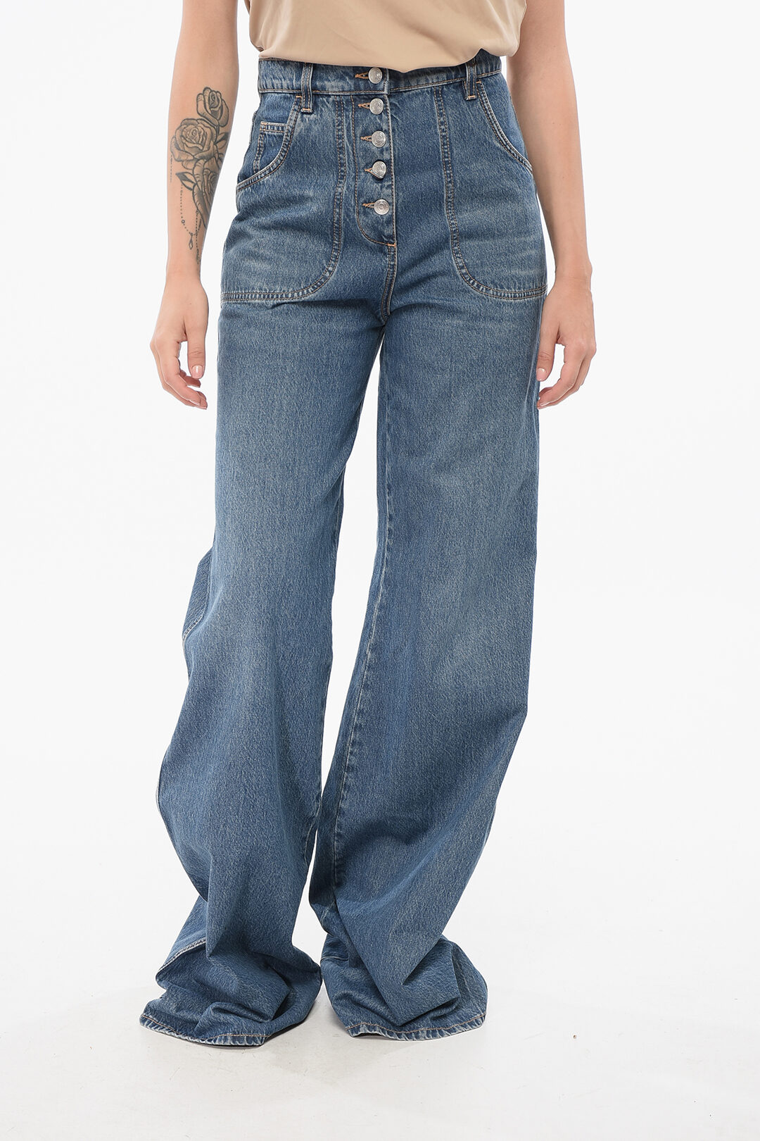 Etro Super Wide Leg Denims with Embroidered Pockets women - Glamood Outlet