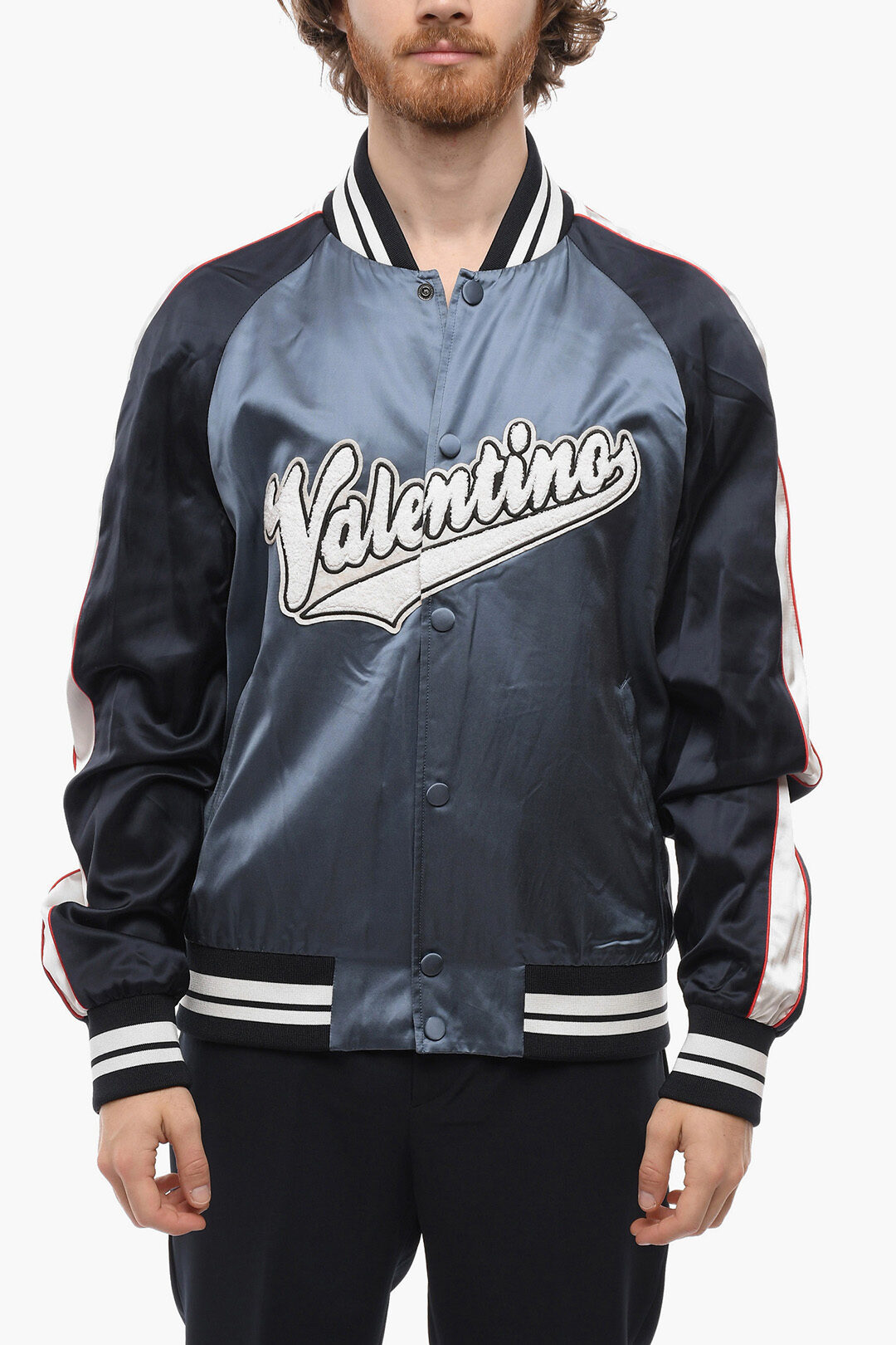 Valentino Terry Patch Logo Satin Bomber Jacket men - Glamood Outlet