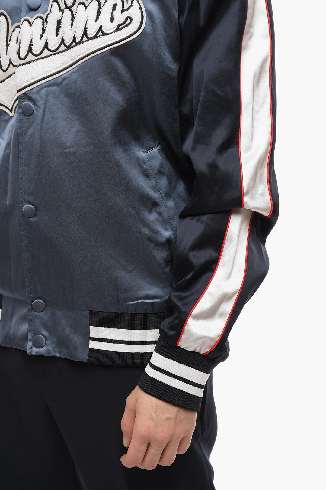 Valentino Terry Patch Logo Satin Bomber Jacket men - Glamood Outlet