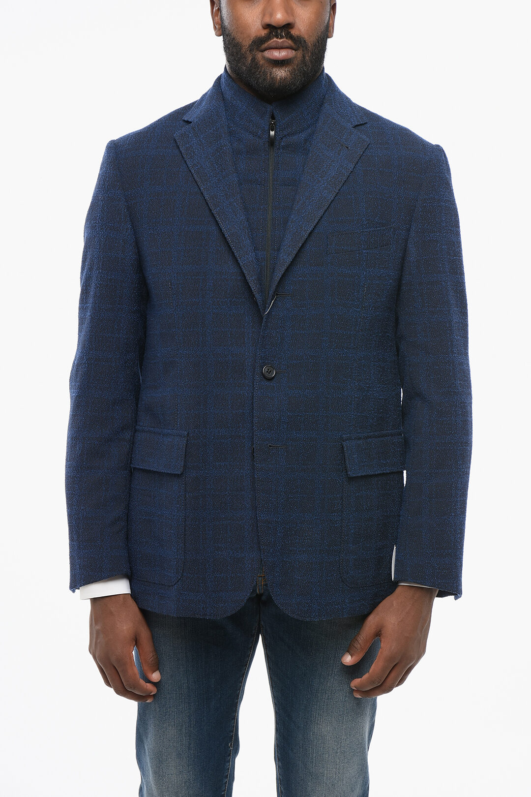 Nino Danieli Texture Fabric Blazer with Removable Double Collar men ...
