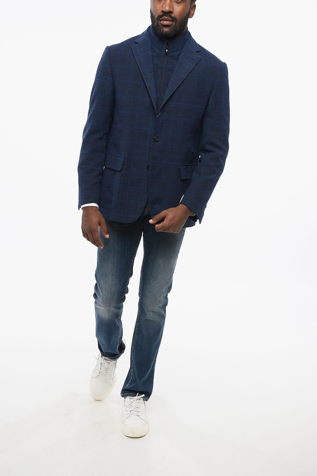 Nino Danieli Texture Fabric Blazer with Removable Double Collar men ...