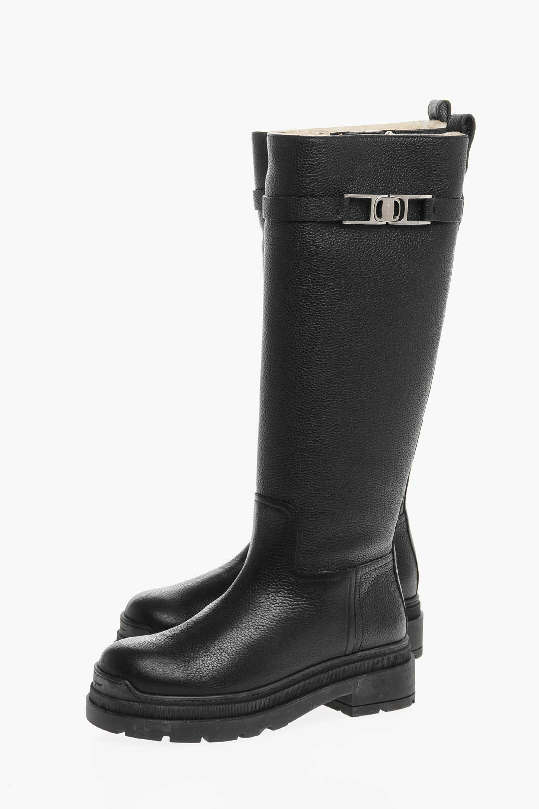 Salvatore Ferragamo Textured Leather RYDER Boots with Logoed Strap ...