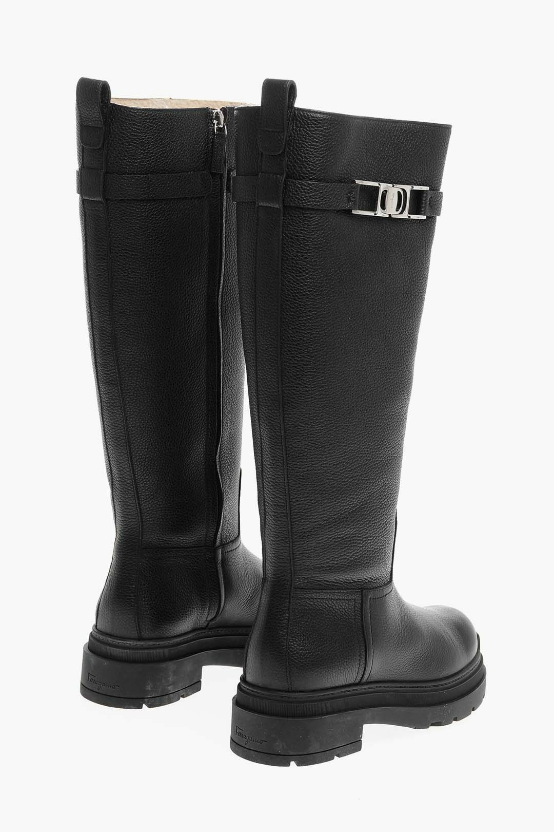 Salvatore Ferragamo Textured Leather RYDER Boots with Logoed Strap ...