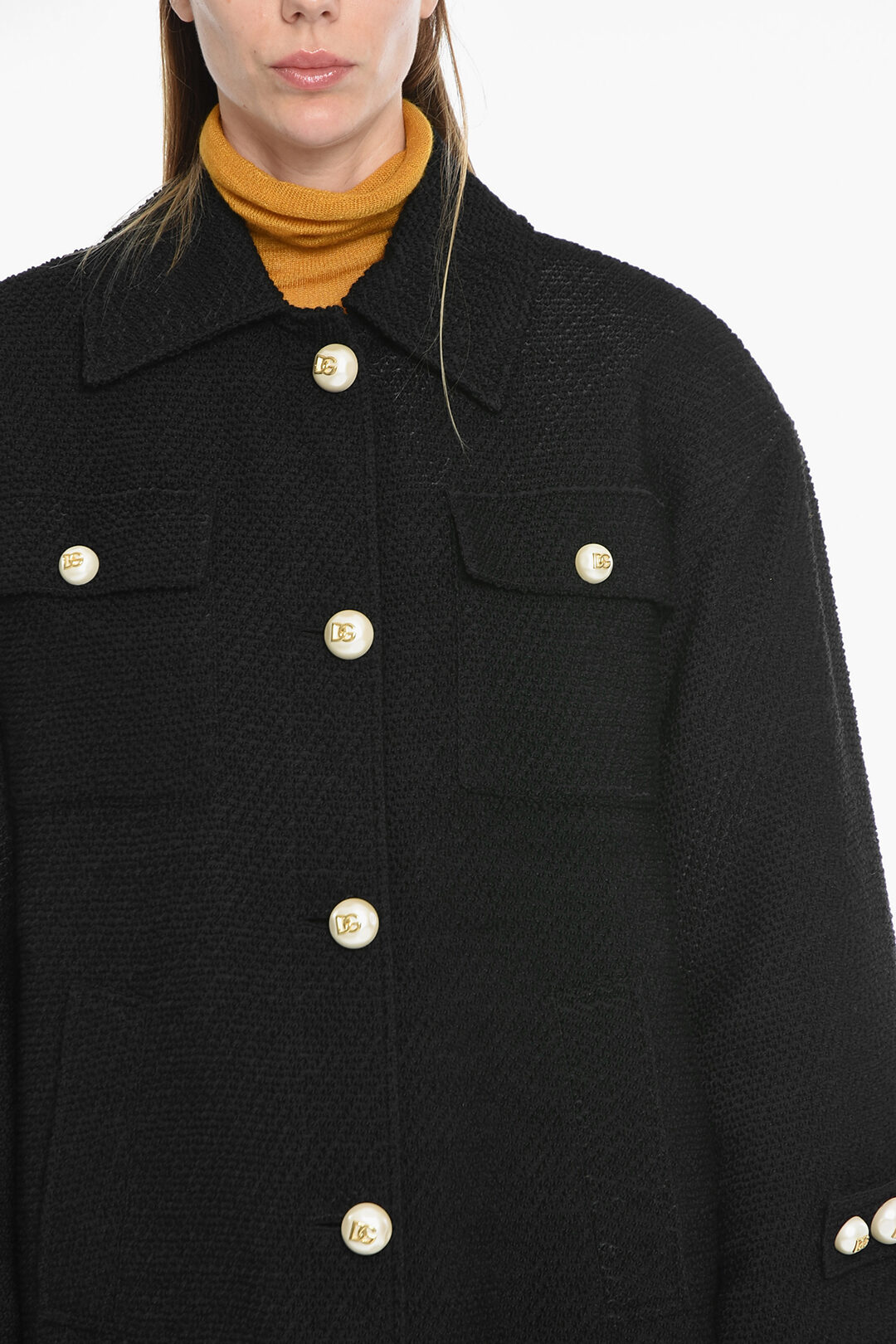 Dolce & Gabbana Textured Wool Oversized Coat with Pearl Buttons women ...