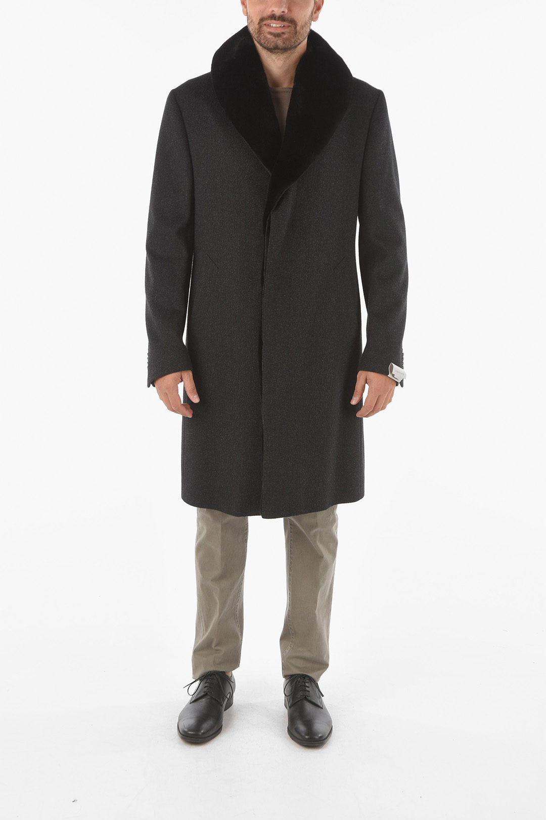 Corneliani Three Button Coat with Mink Fur Collar men - Glamood Outlet