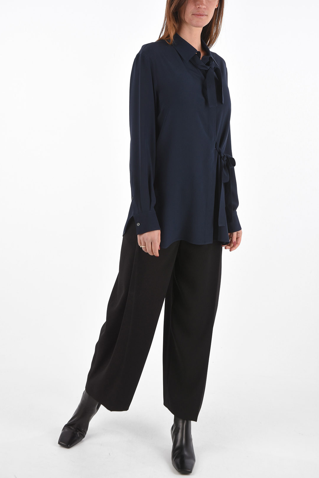 Chloe Tie Neck Silk Blouse with Hidden Buttoning and Side Bow women ...