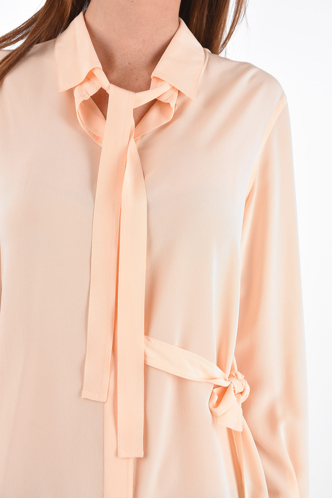 Chloe Tie Neck Silk Blouse with Hidden Buttoning and Side Bow women ...