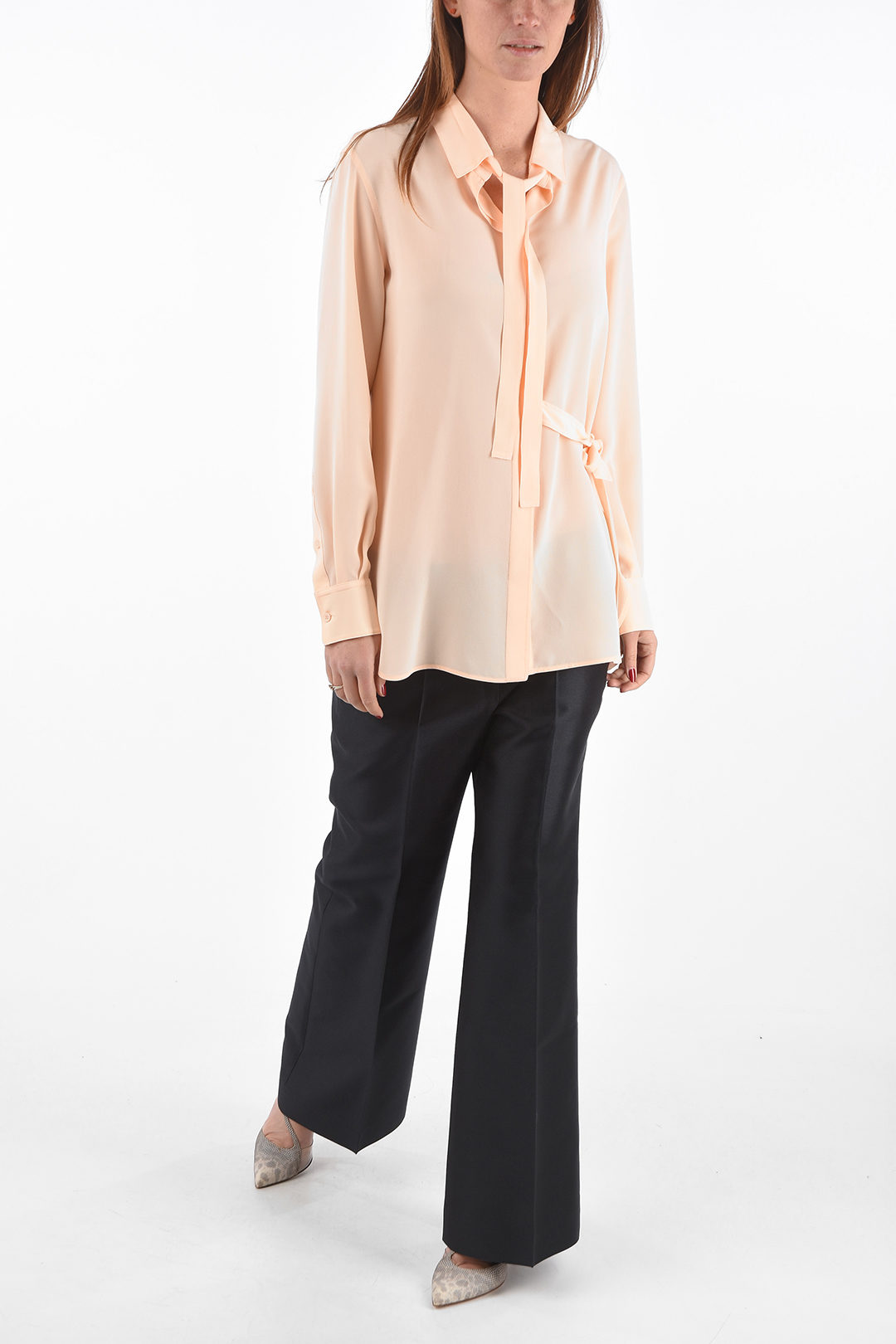 Chloe Tie Neck Silk Blouse with Hidden Buttoning and Side Bow women ...