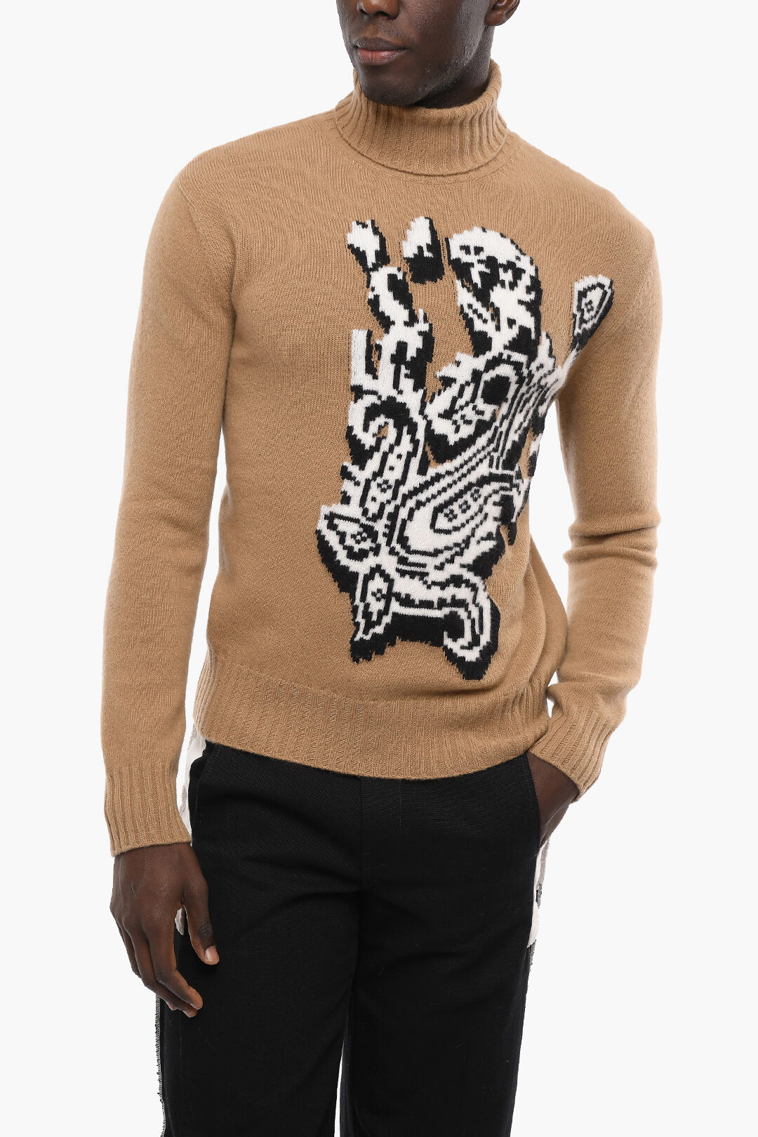 Etro Turtleneck Wool Sweater with Paisley Inlay men - Glamood Outlet