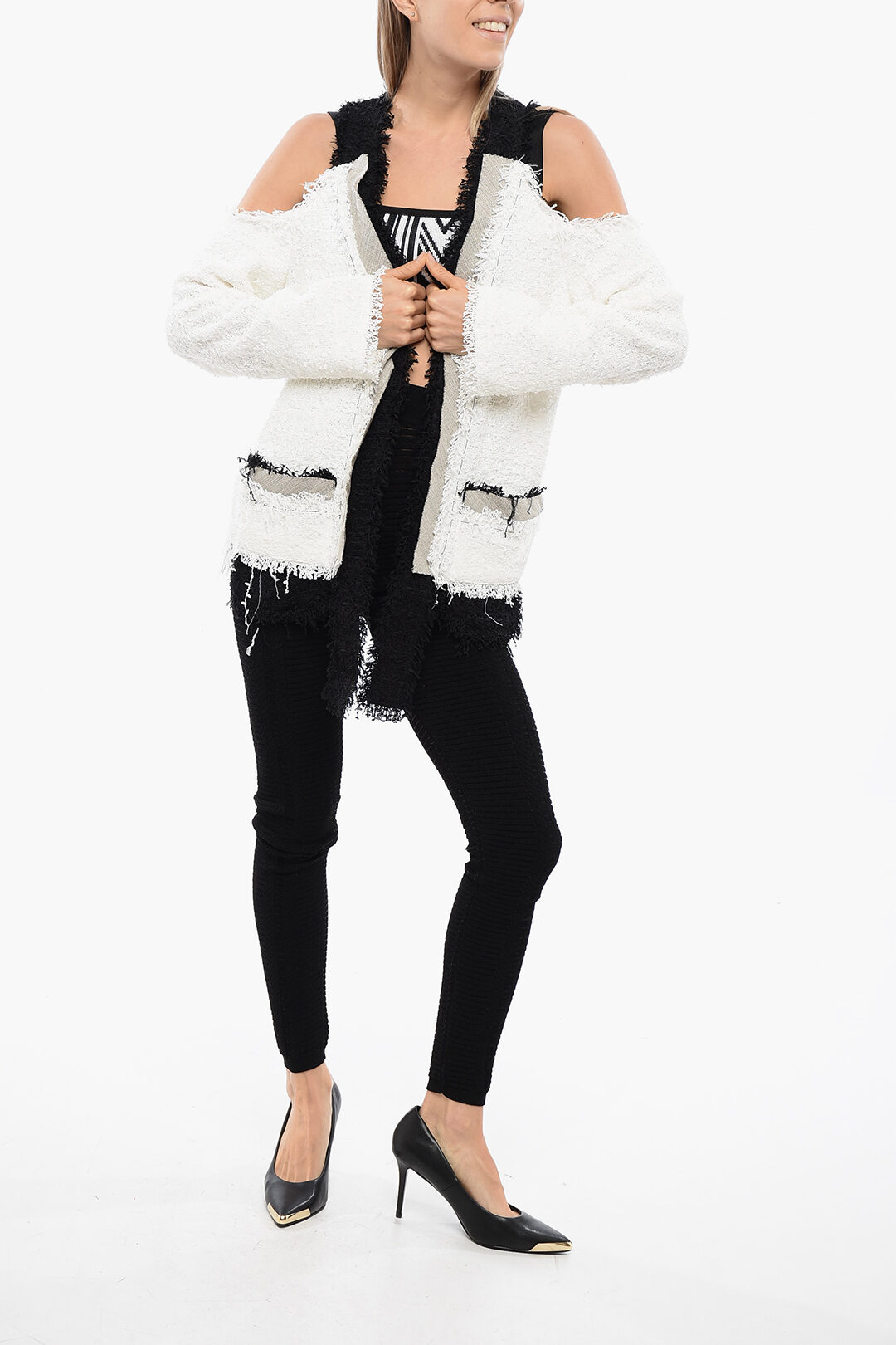 Balmain Tweed Cold-Shoulder Blazer with Contrasting Hems women ...