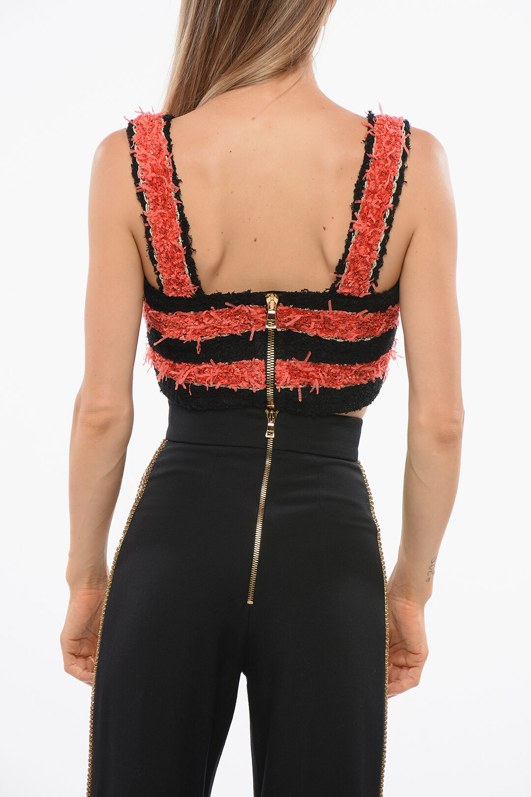 Balmain Two-Tone Striped Tweed Crop Top women - Glamood Outlet