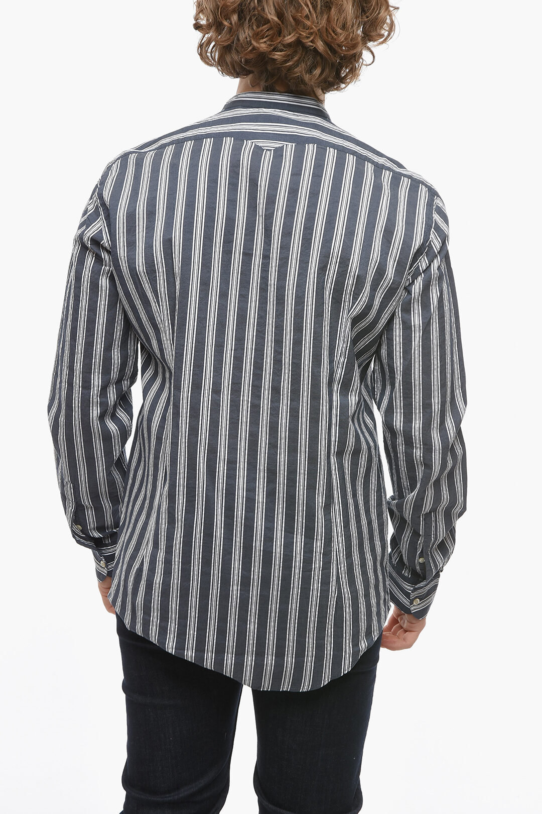 Massimo Alba Unbalanced Striped GURU Shirt with Mandarin Collar men ...