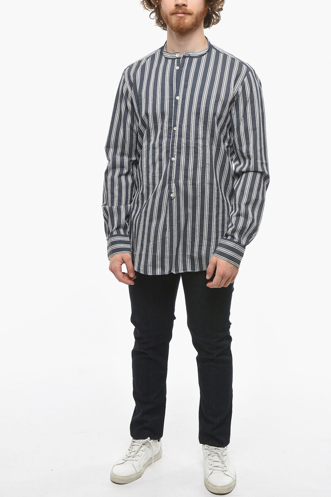Massimo Alba Unbalanced Striped GURU Shirt with Mandarin Collar men ...