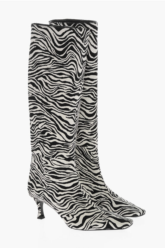 Proenza Schouler Under the Knee Zebra Fabric Boots with Spool Heel 6cm ...