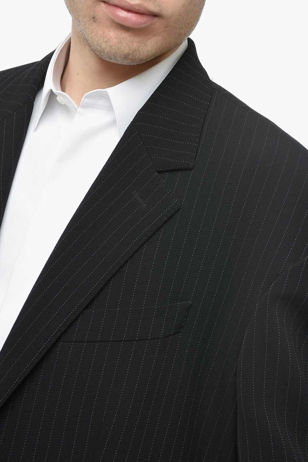 Balenciaga UNISEX GRANDE-ROBE Oversized Pinstriped Blazer with Padded ...