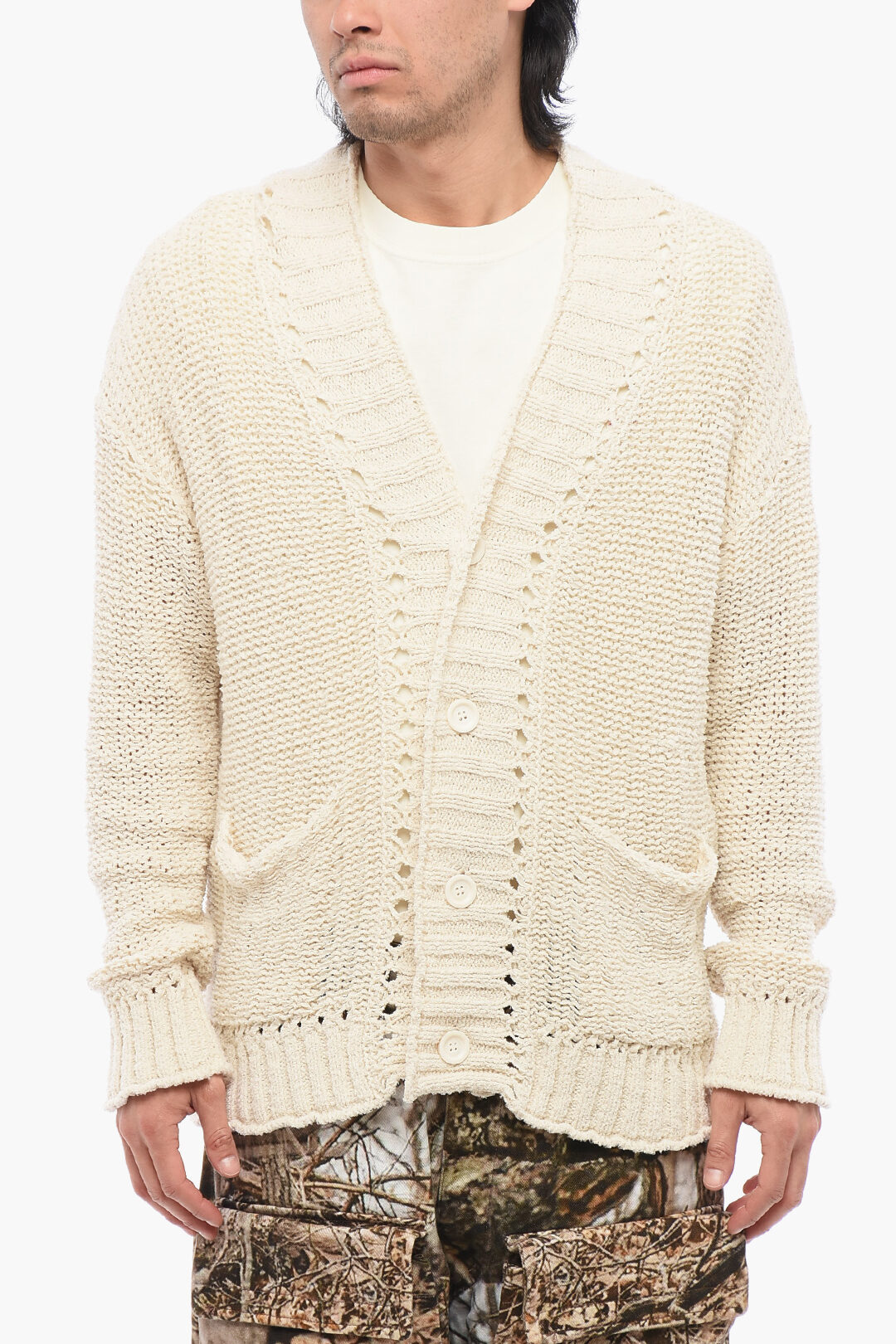 Roberto Collina V-Neck Perforated Cotton Cardigan men - Glamood Outlet