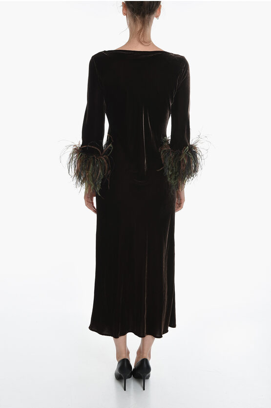 Stephan Janson Velvet Maxi dress With Deatatchable Feather Cuffs women ...