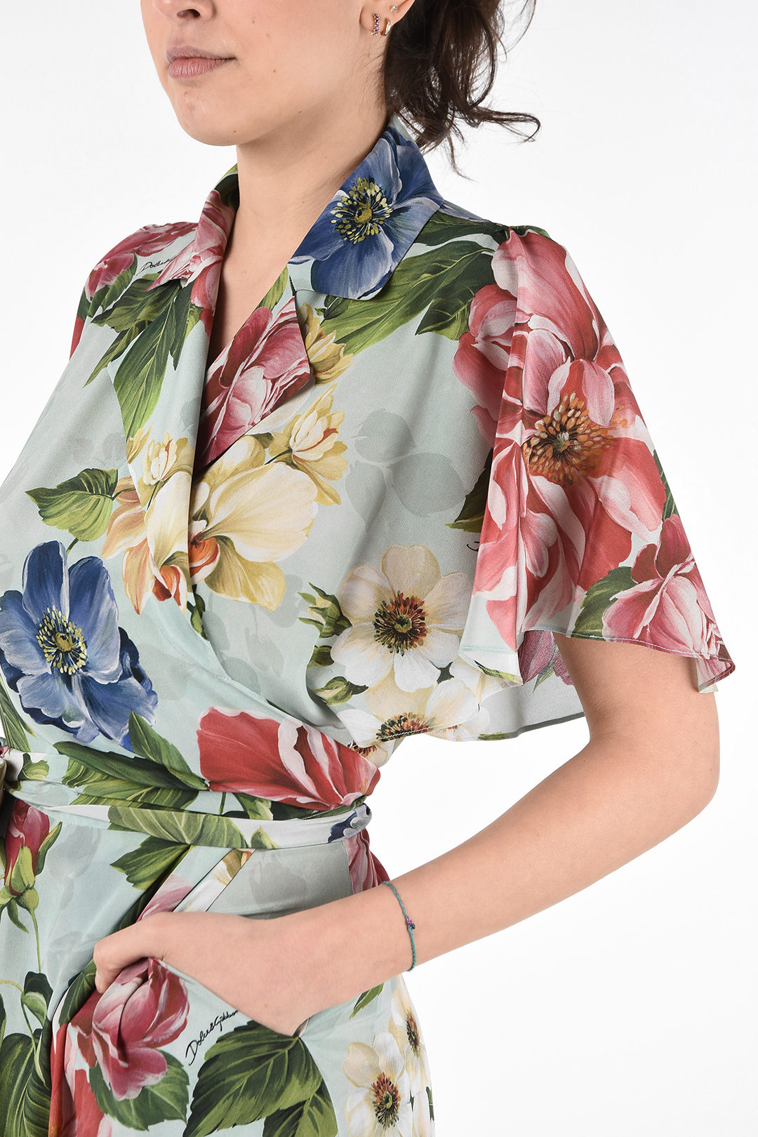 Dolce & Gabbana Vestito in Seta Floreale con Chiusura a Portafoglio ...