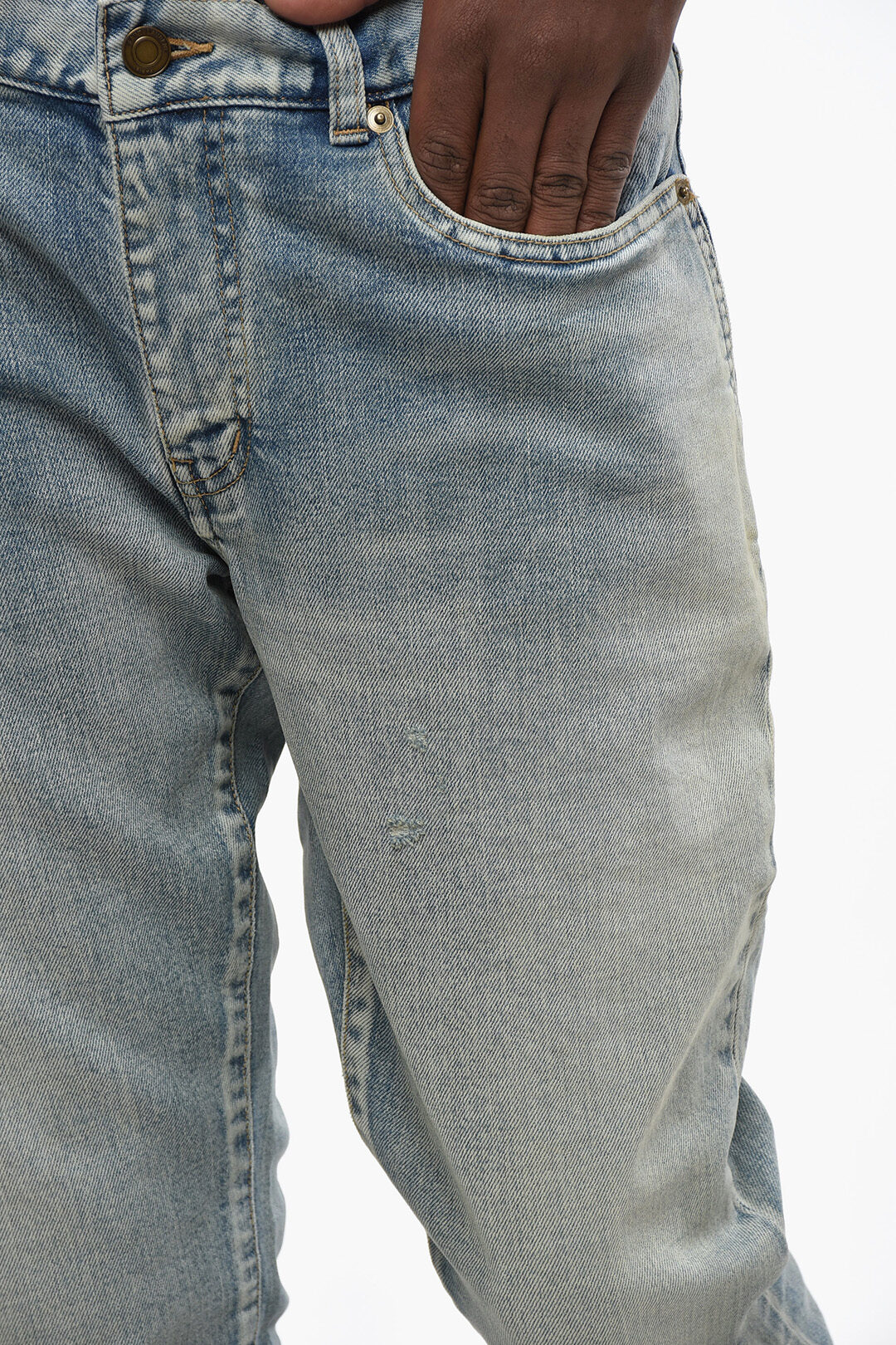 Saint Laurent Vintage Effect Stretch Denim Jeans 17cm men - Glamood Outlet