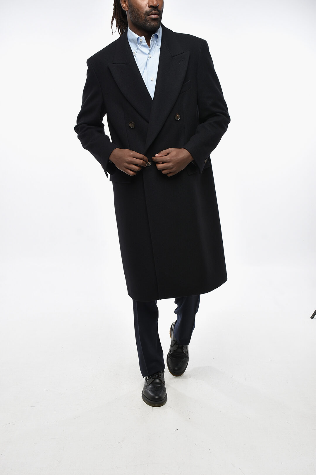 Hevo Virgin Wool Blend MARTINAFRANCA Double-Breasted Coat with Peak ...