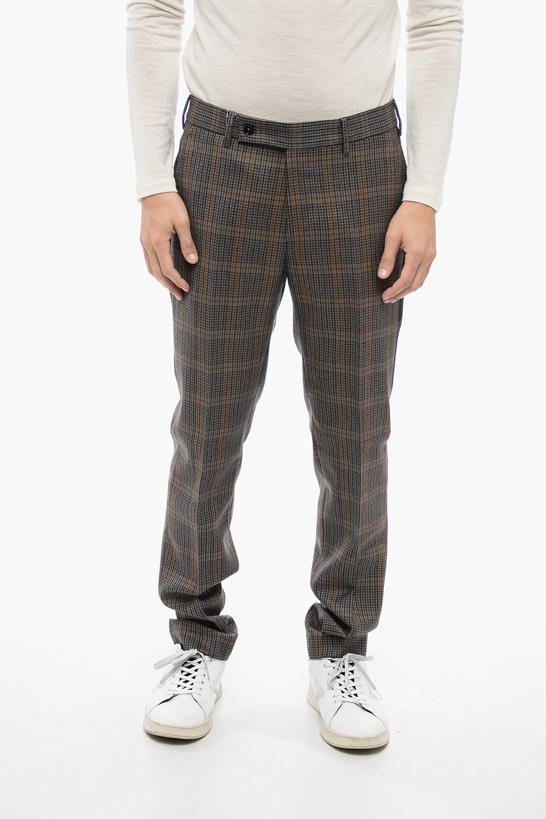 Berwich Virgin Wool Chinos Pants with District Check Motif men ...