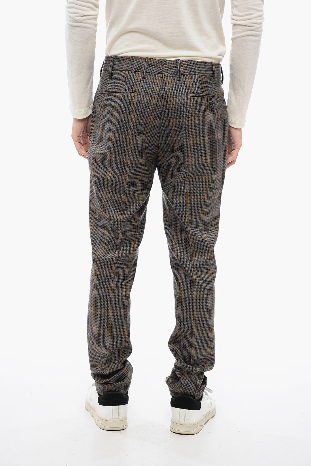 Berwich Virgin Wool Chinos Pants with District Check Motif men ...