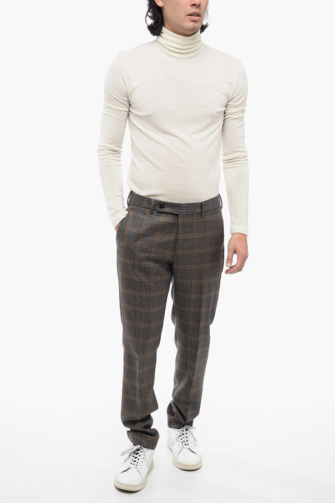 Berwich Virgin Wool Chinos Pants with District Check Motif men ...
