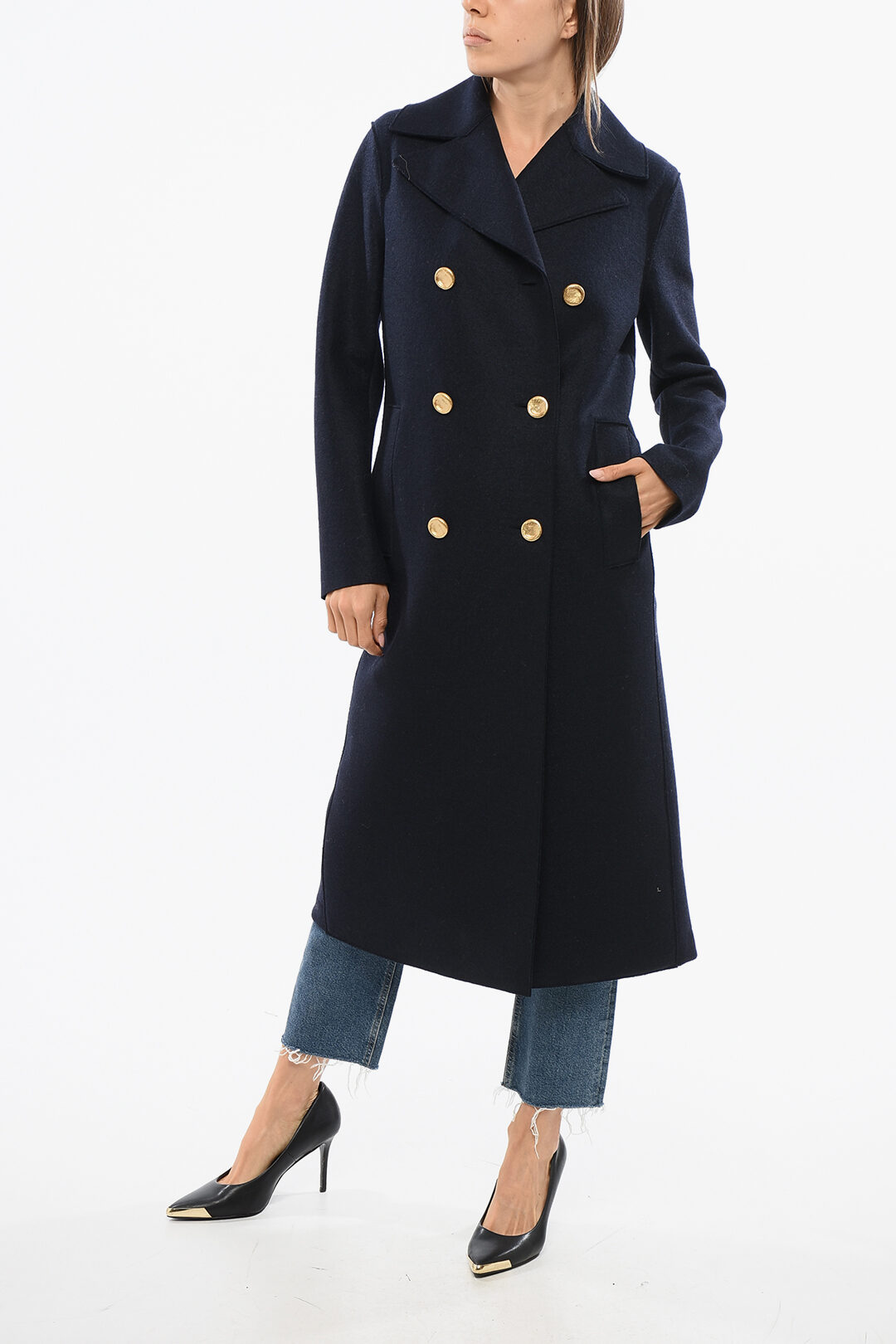 Harris Wharf Virgin Wool MILITARY Double Breasted Coat with Golden ...
