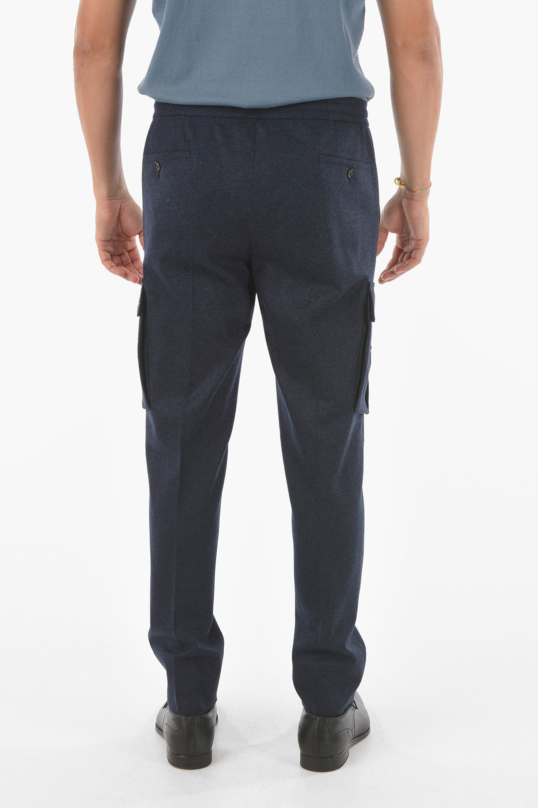Corneliani Virgin Wool Pants with Waist Drawstring and Maxi Side ...