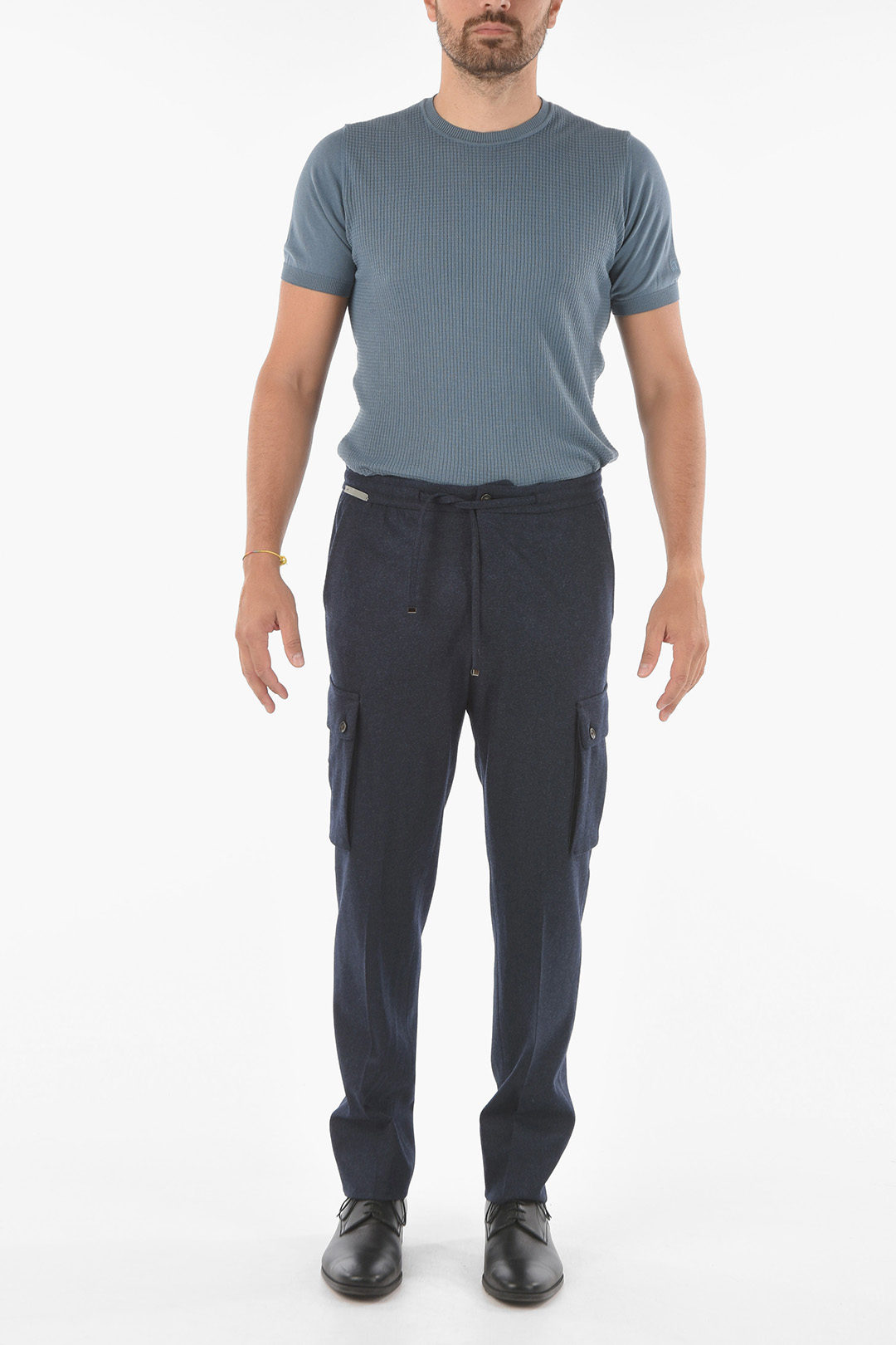 Corneliani Virgin Wool Pants with Waist Drawstring and Maxi Side ...