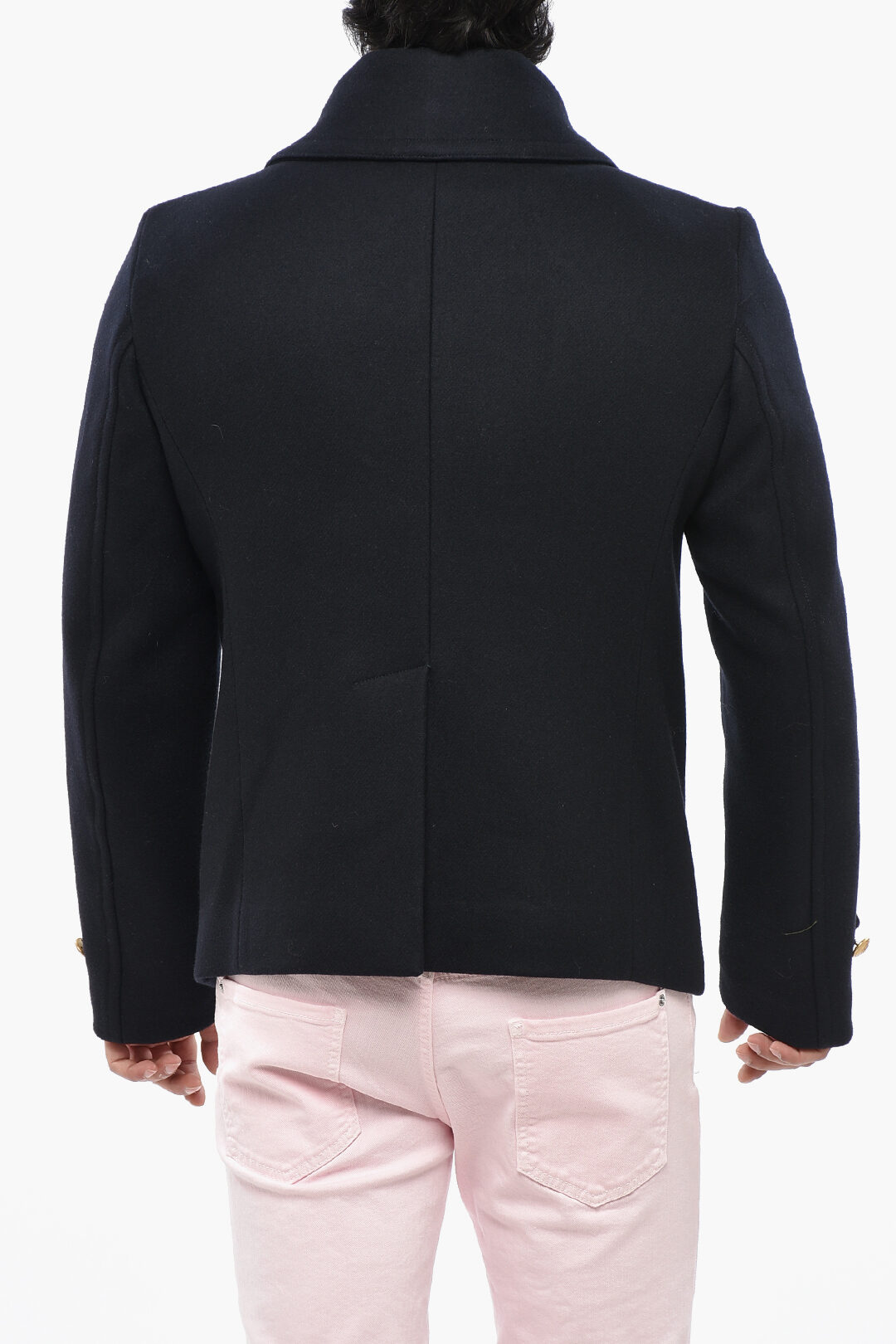 Dsquared2 Virgin Wool SAILOR Double Breasted Peacot with Golden-Effect ...