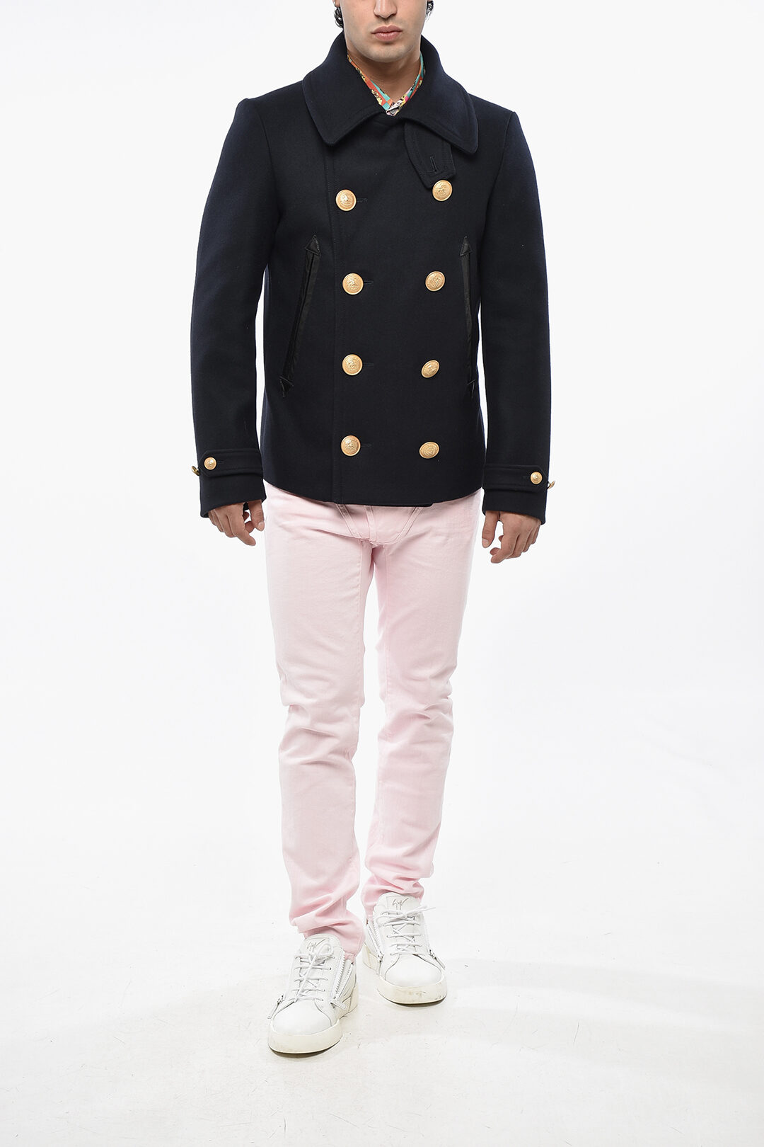 Dsquared2 Virgin Wool SAILOR Double Breasted Peacot with Golden-Effect ...