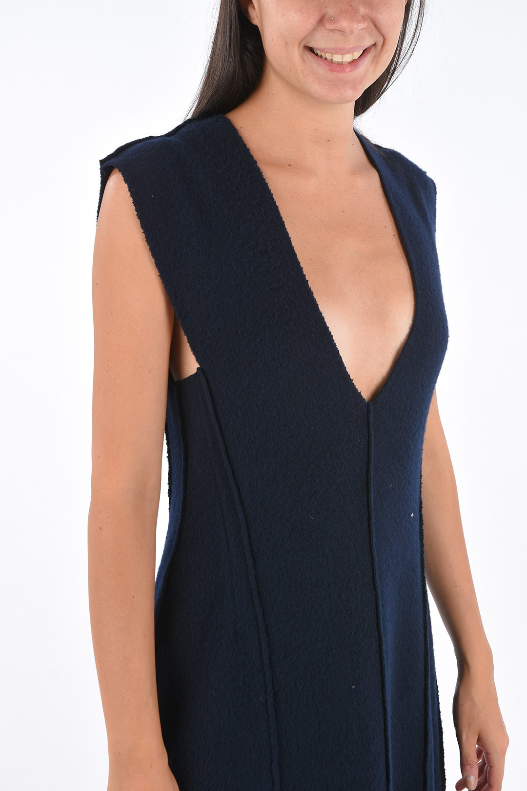 Jil Sander Virgin Wool Side Slit Bottom Midi Dress women - Glamood Outlet