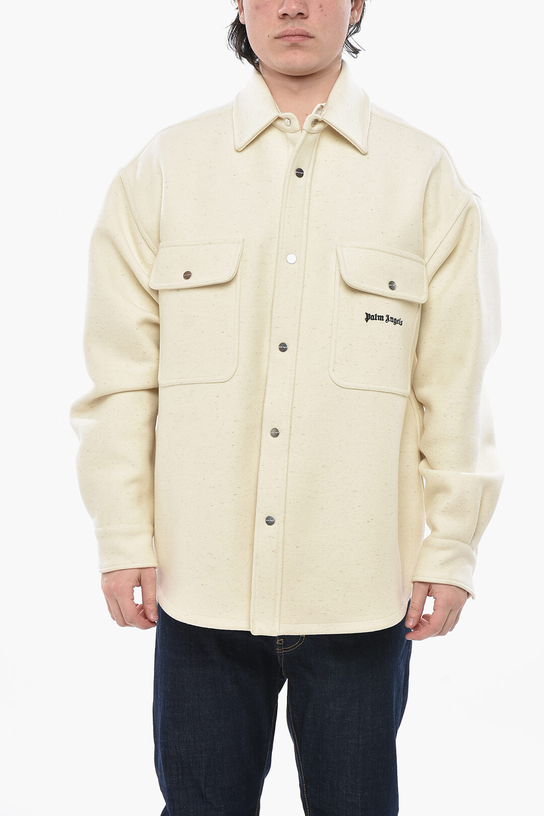 Palm Angels Virgin-Wool Utility Overshirt with Snap Buttons men ...
