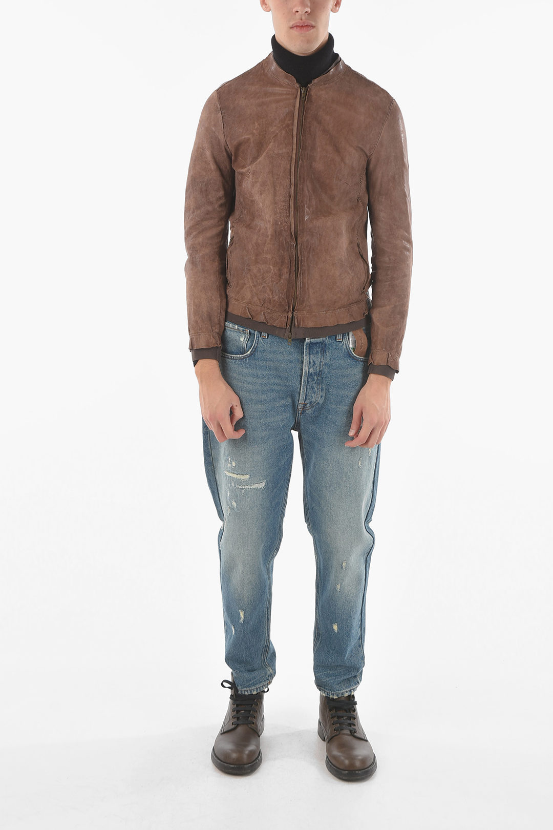 Salvatore Santoro Visible Seams Raw Cut Leather Bomber men - Glamood Outlet