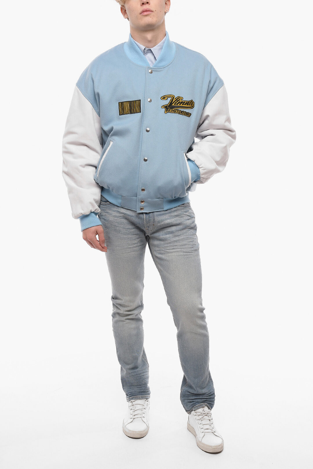 Vetements VTMNTS Leather Sleeve Wool Bomber Jacket with Embroidered ...